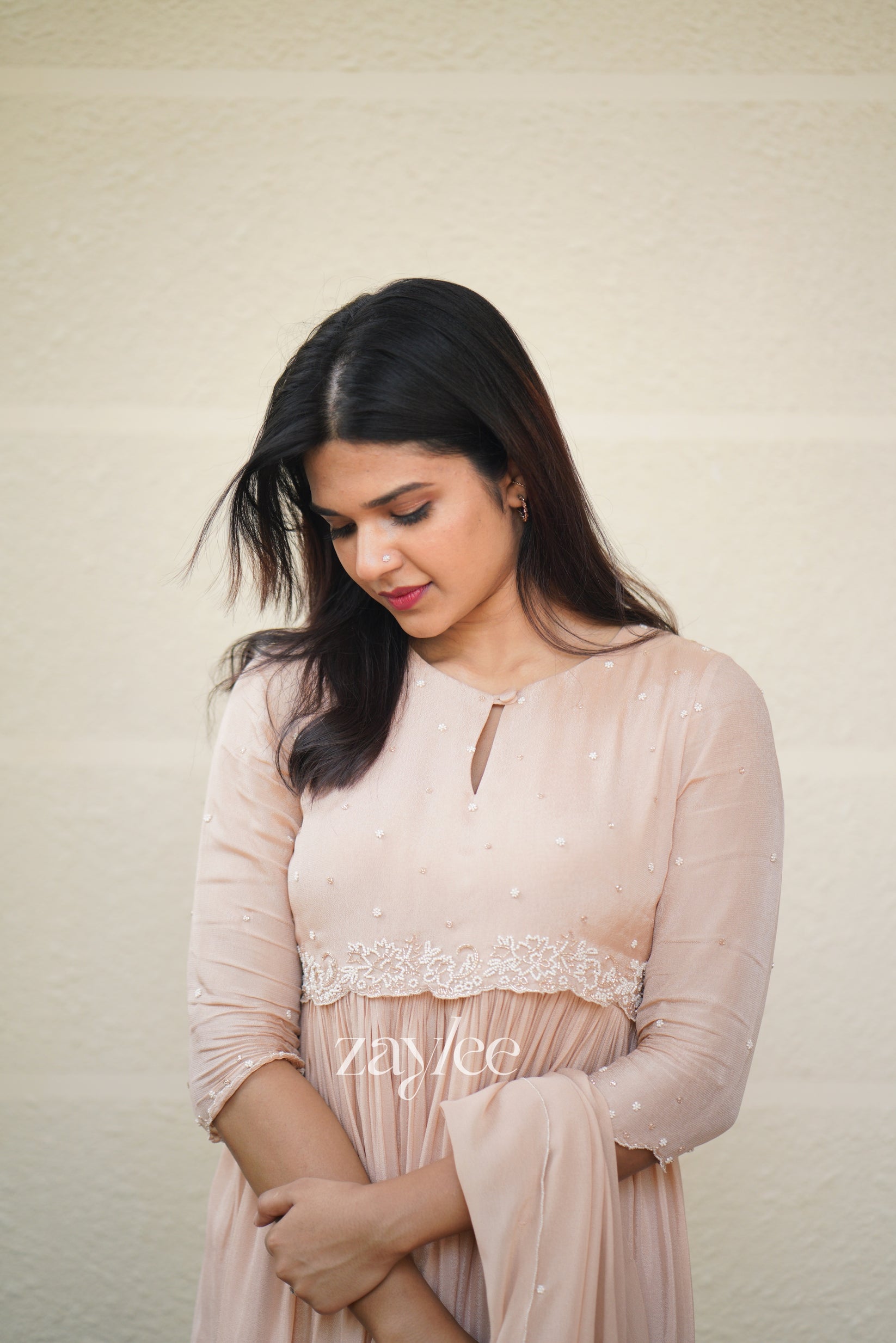 Light Rosegold Pearl Work Kurta – Zaylee Designs